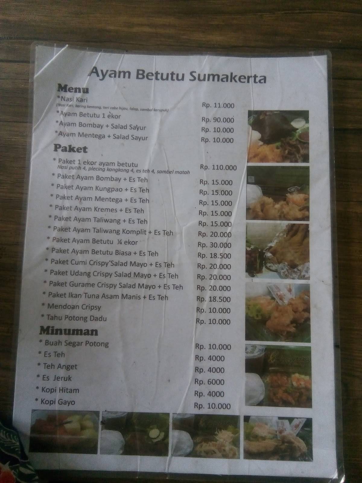 Menu at RM Nasi Kari Dan Ayam Betutu restaurant, Purwokerto