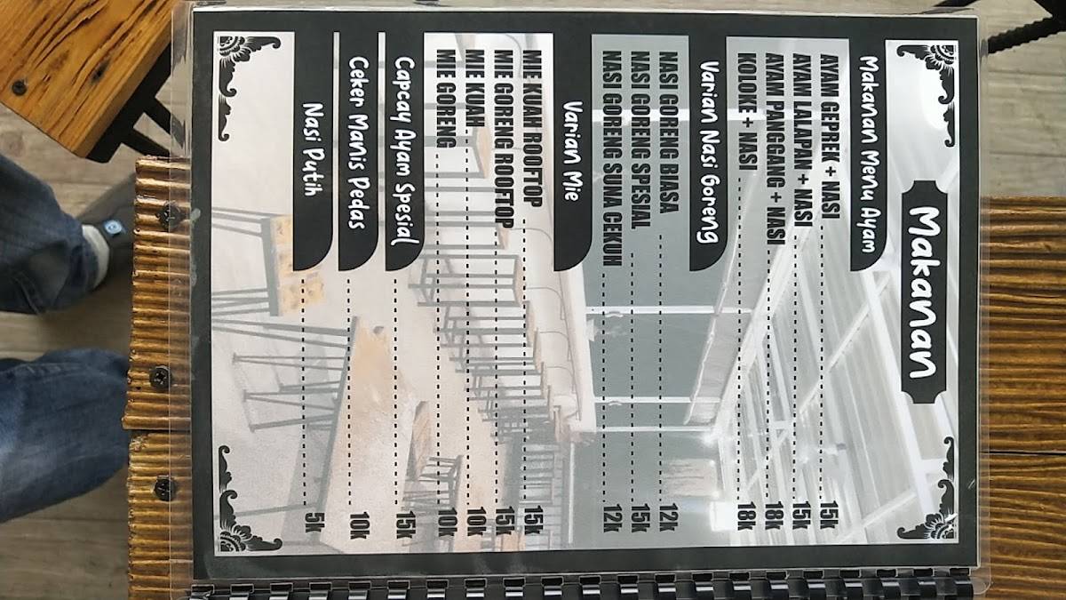 Menu at ROOFTOP BALI, Tabanan