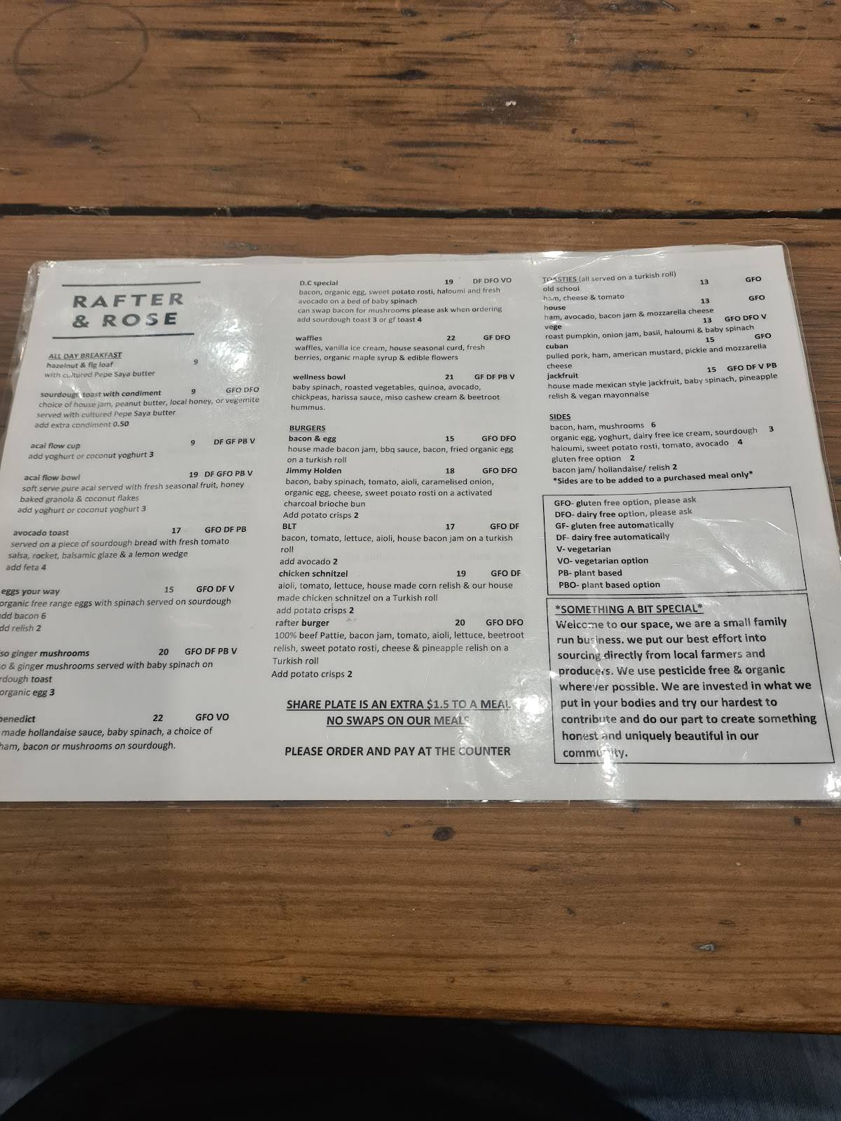 Menu at Rafter & Rose restaurant, Ipswich