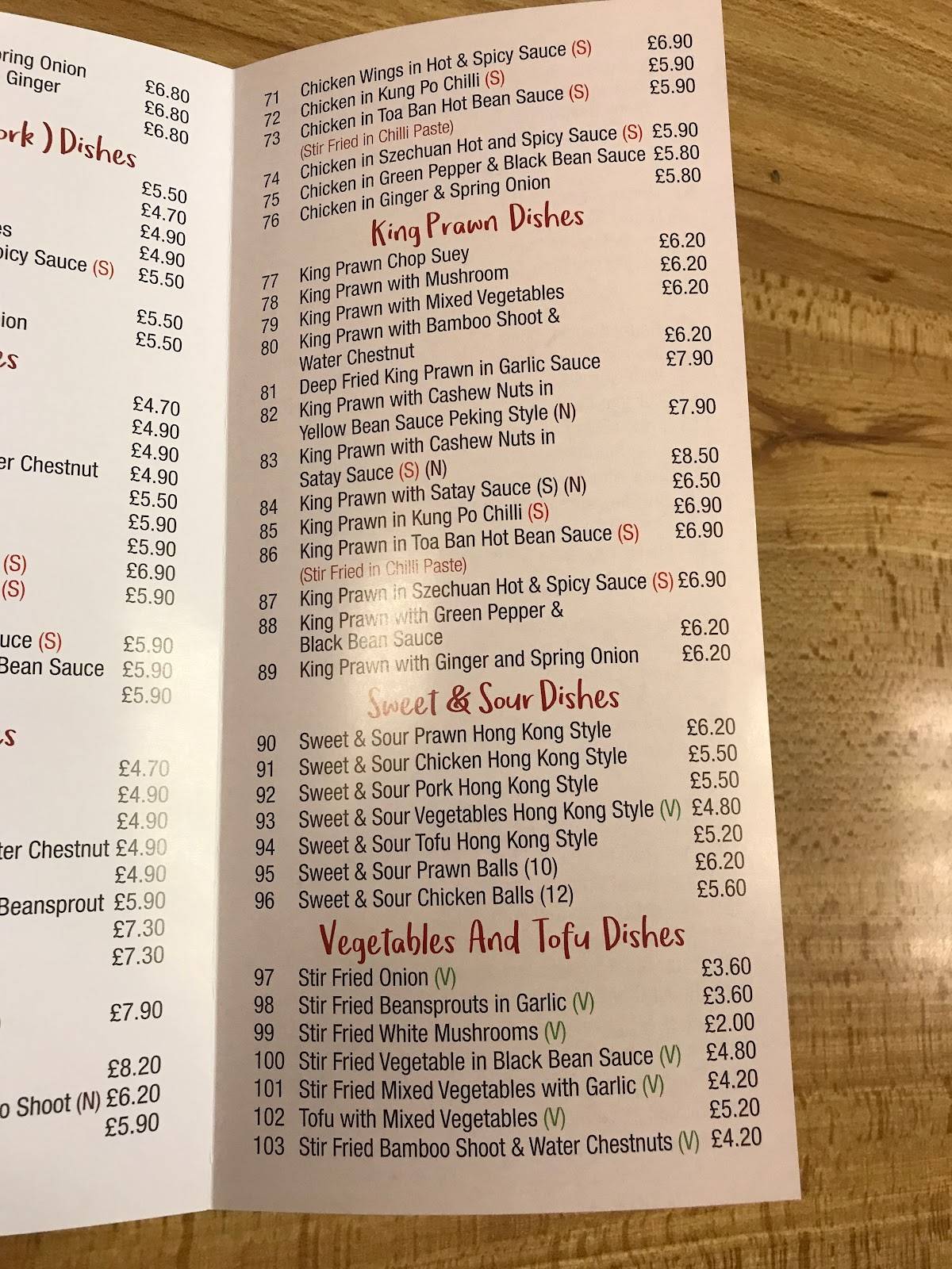Menu at Rainbow House fast food, Oxford, 70 Mill St