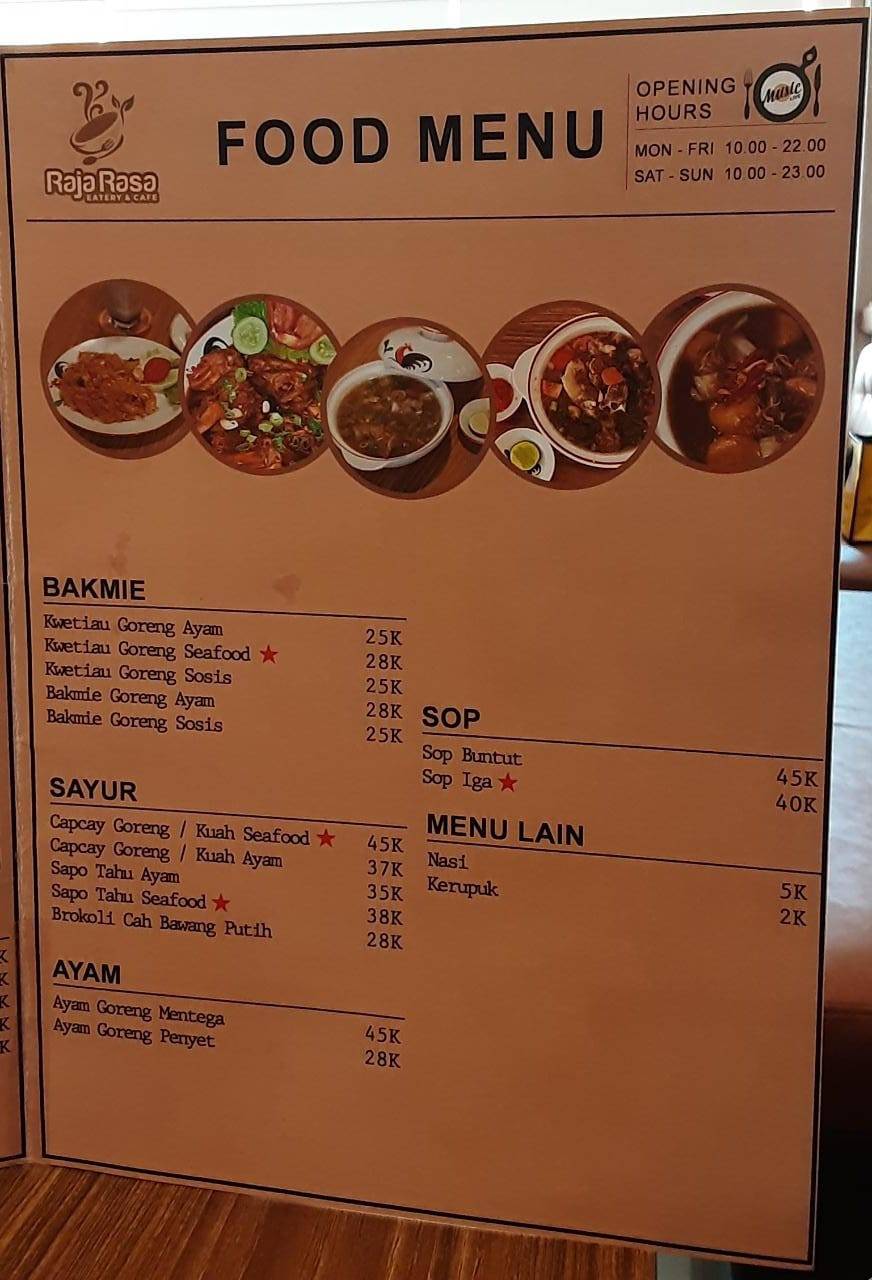 Menu at Raja Rasa Eatery & Café cafe, South Jakarta