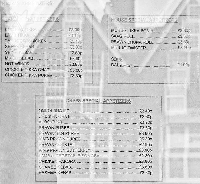 Menu at Raja Tandoori restaurant, Caterham, 4 High St