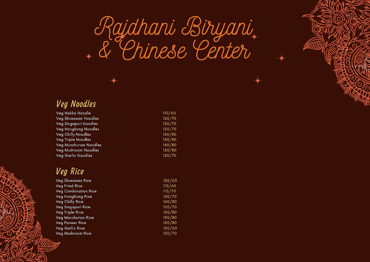 Menu at Rajdhani Biryani House, Pune