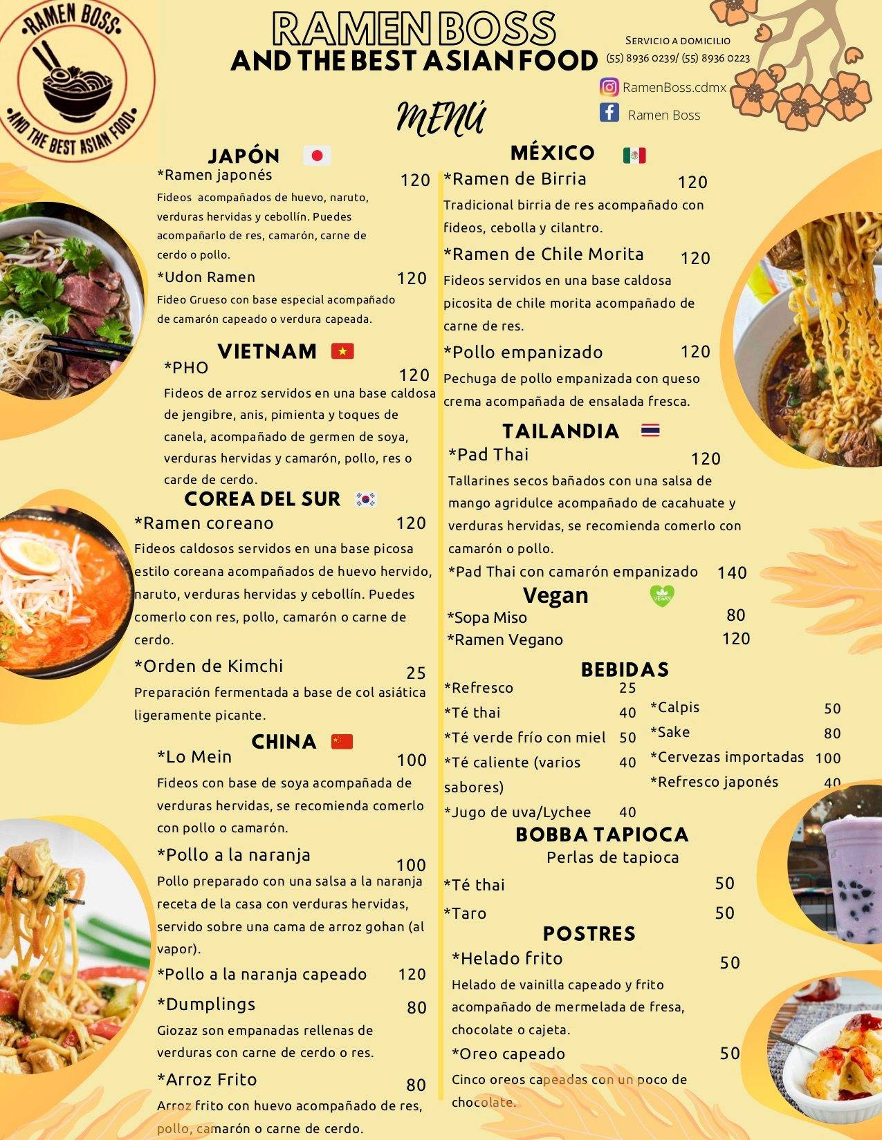 Menu at Ramen Boss restaurant, Mexico City