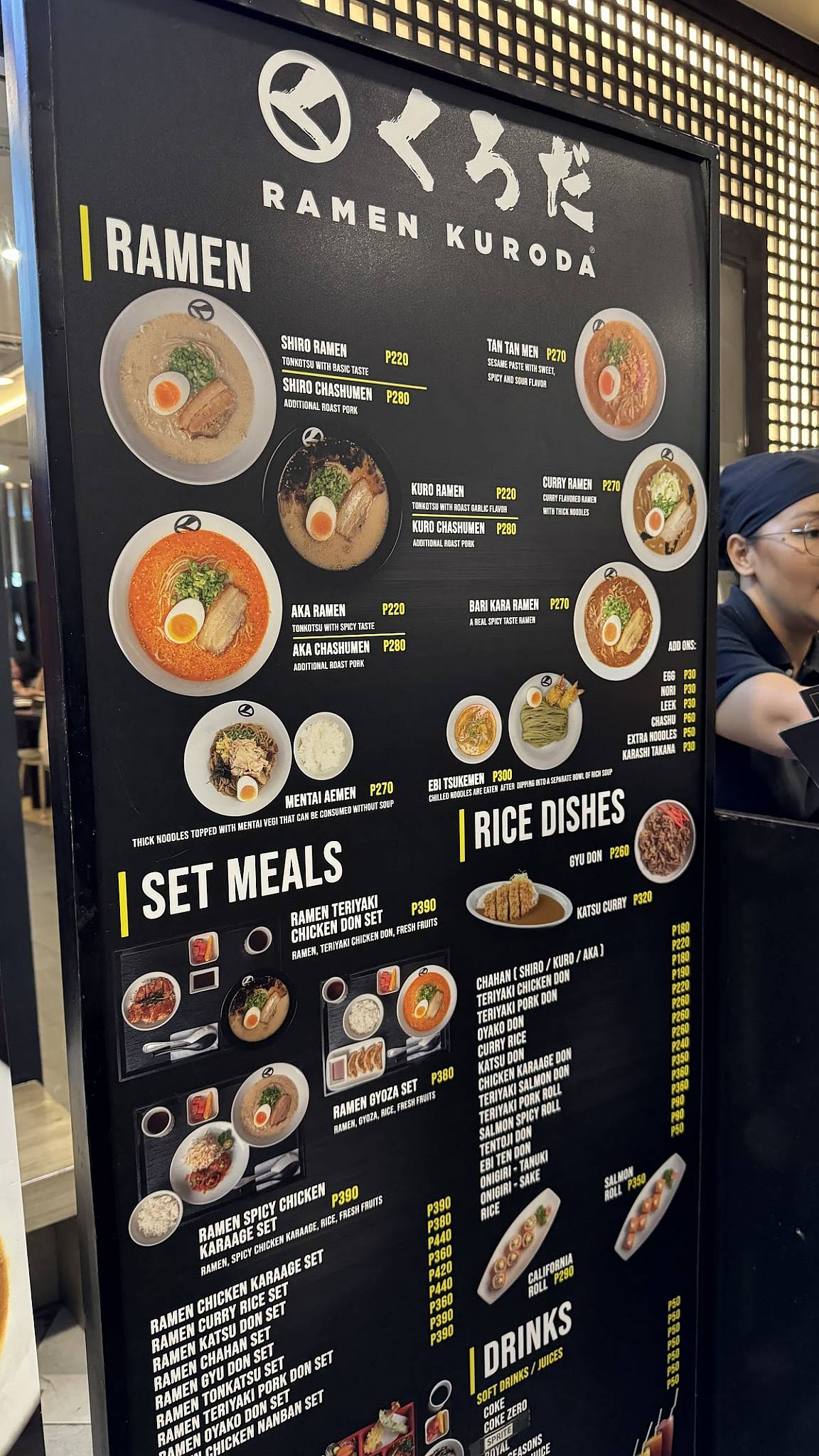 Carta del restaurante Ramen Kuroda TriNoma, Ciudad Quezon