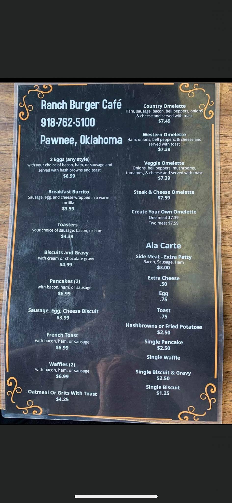 Menu at Ranch Burger restaurant, Pawnee