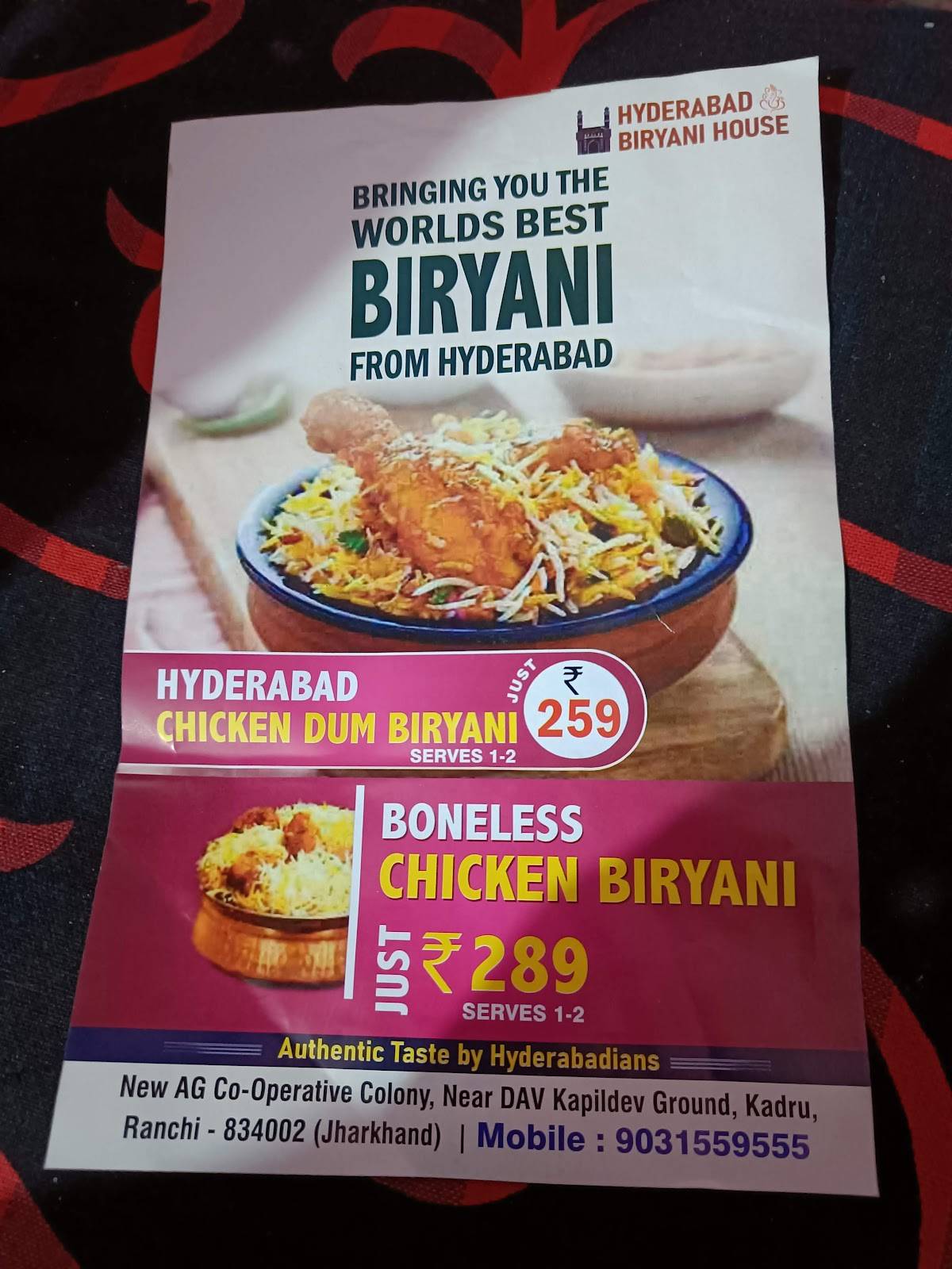 Menu at Hyderabad Biryani House, Ranchi