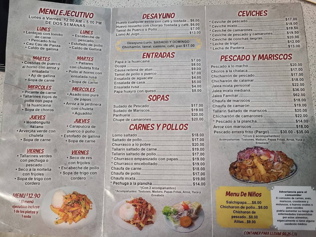Menu at Ranchito Mi Peru 2 restaurant, Miami