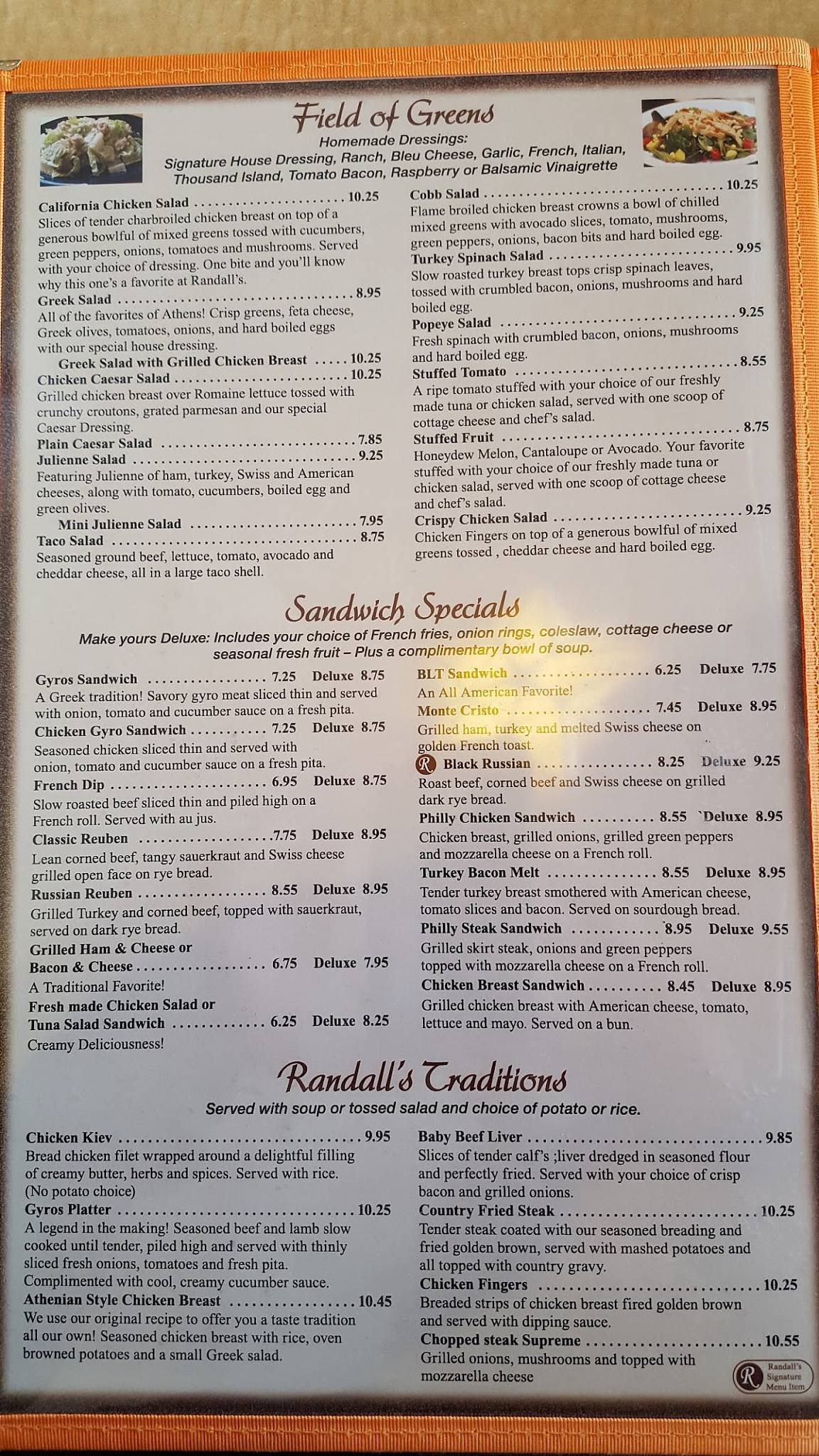 Menu at Randall's Pancake House restaurant, South Elgin