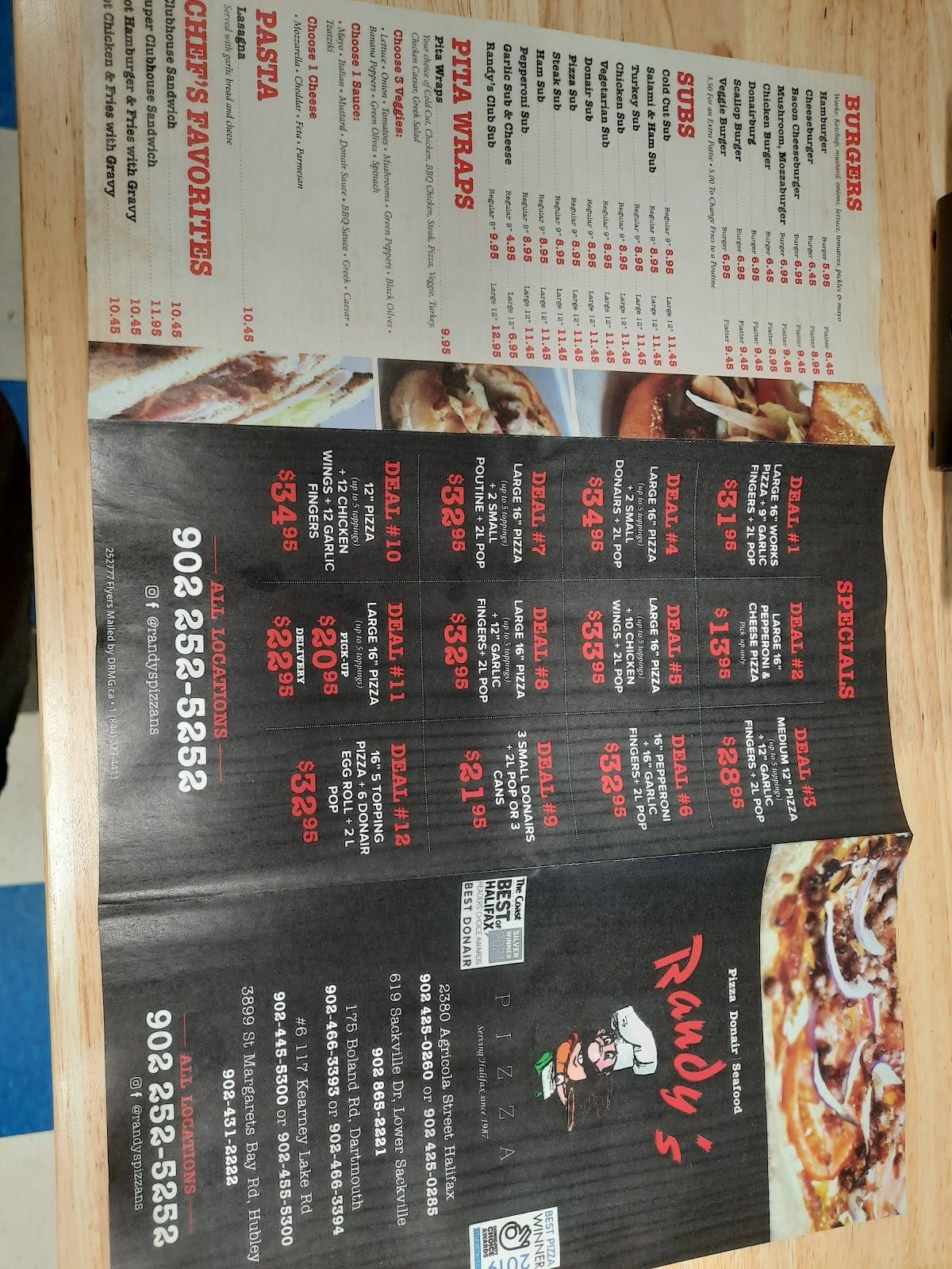 Menu at Randys Pizza Hubley restaurant, Hubley