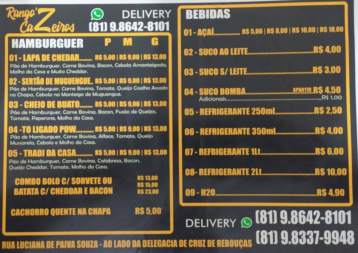 Menu em Rangos Cazeiros restaurante, Igarassu