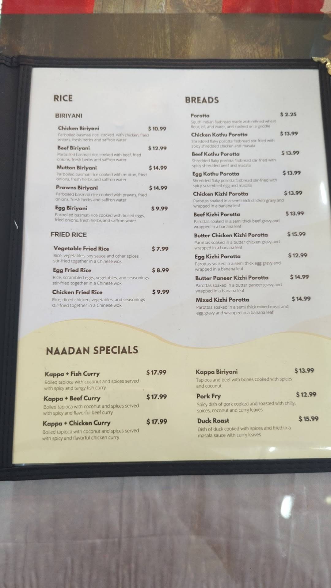 Menu at Rapha Kerala Restaurant - Authentic South Indian Cuisine ...