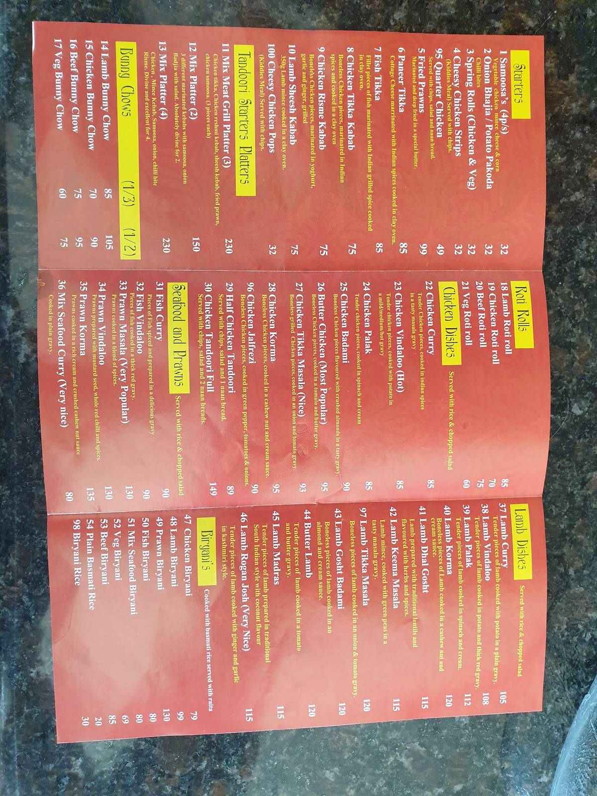 Menu at Rasam Tandoori Indian Restaurant & Takeaway @ moreleta park ...