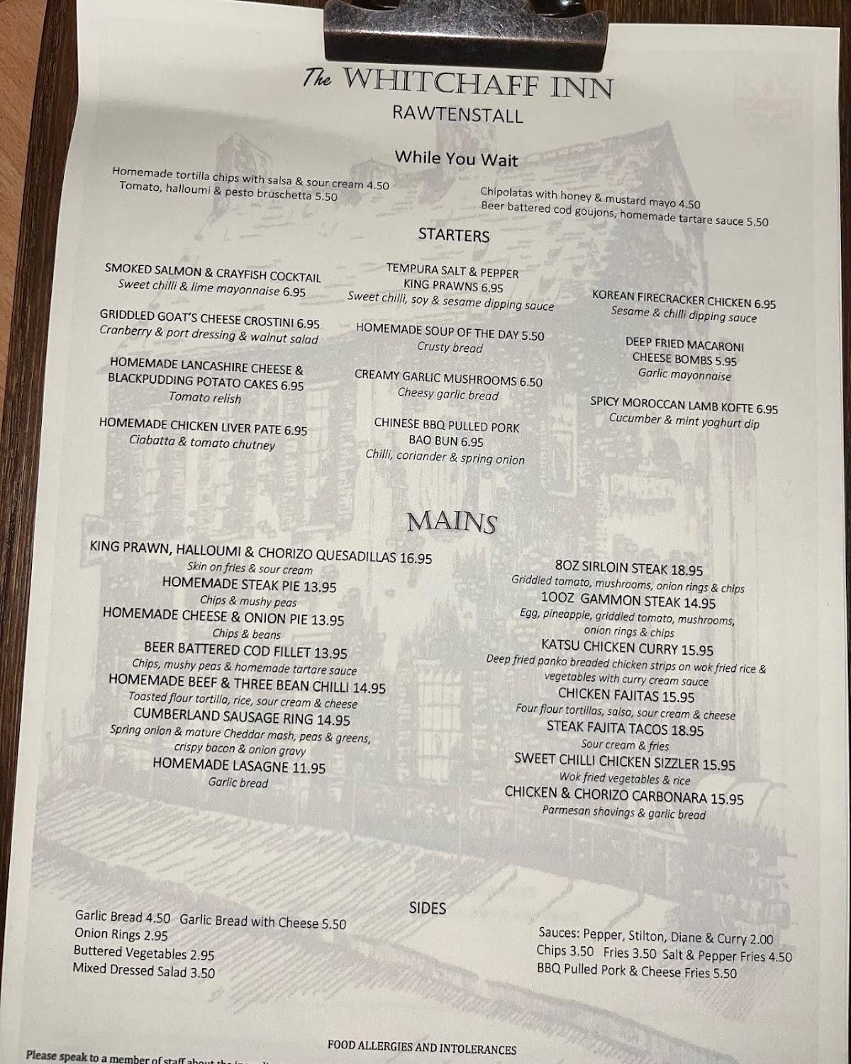 Menu at The Whitchaff Inn pub & bar, Rawtenstall