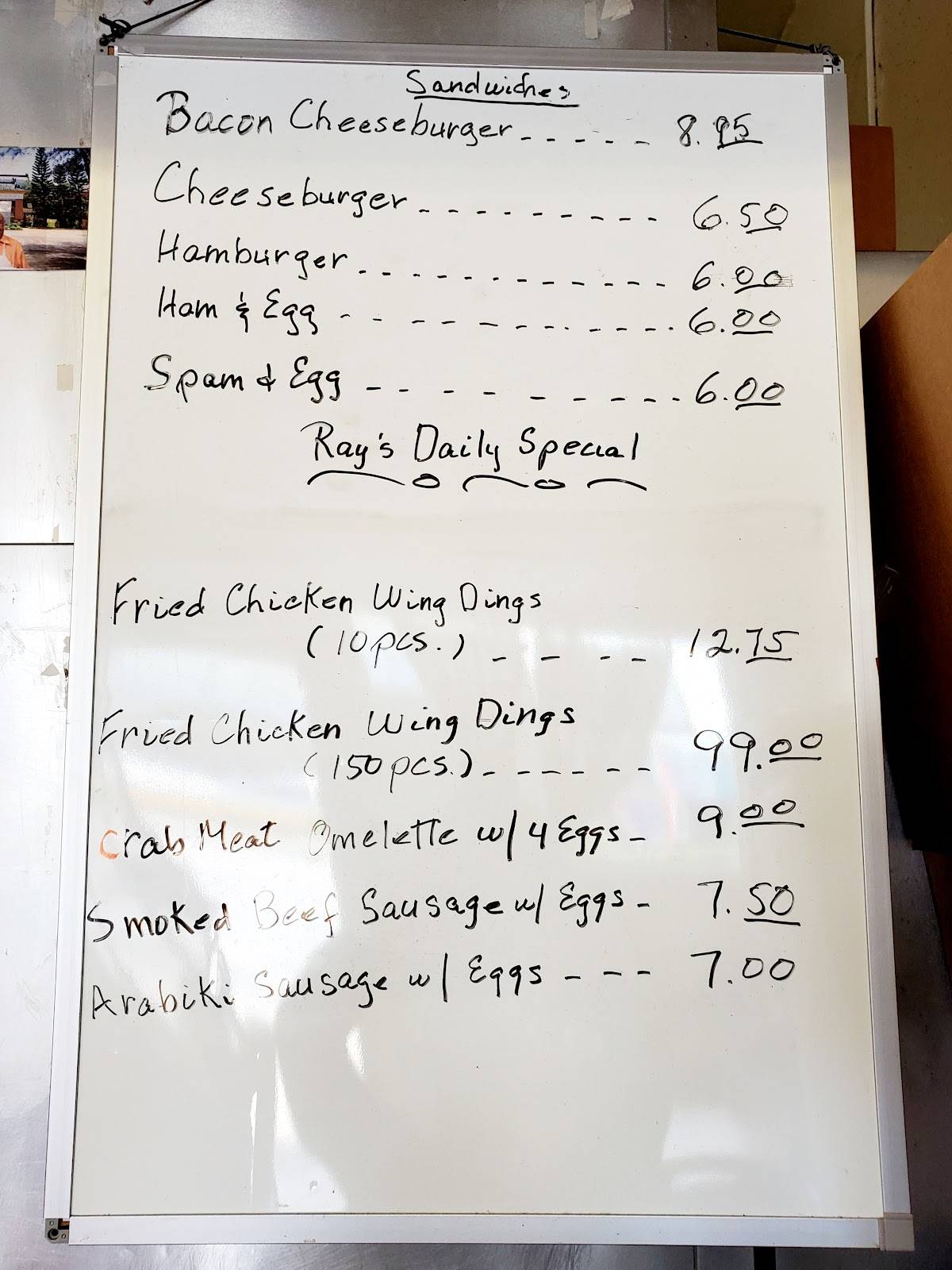 Menu at Ray's Cafe, Honolulu