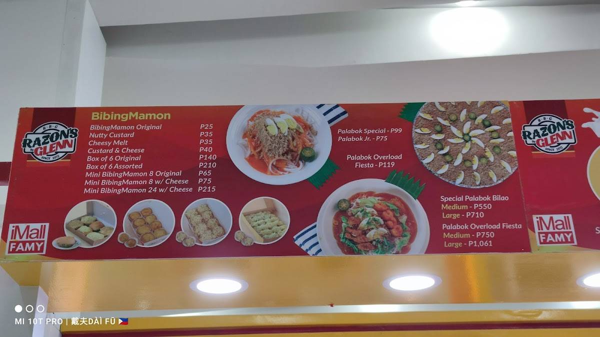 Menu at Razon's Glenn restaurant, Famy