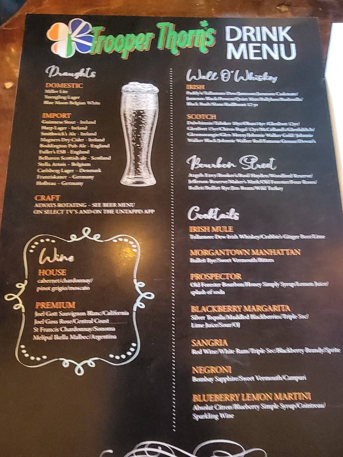 Menu at Trooper Thorn's Irish Beef House pub & bar, Reading, 451 ...