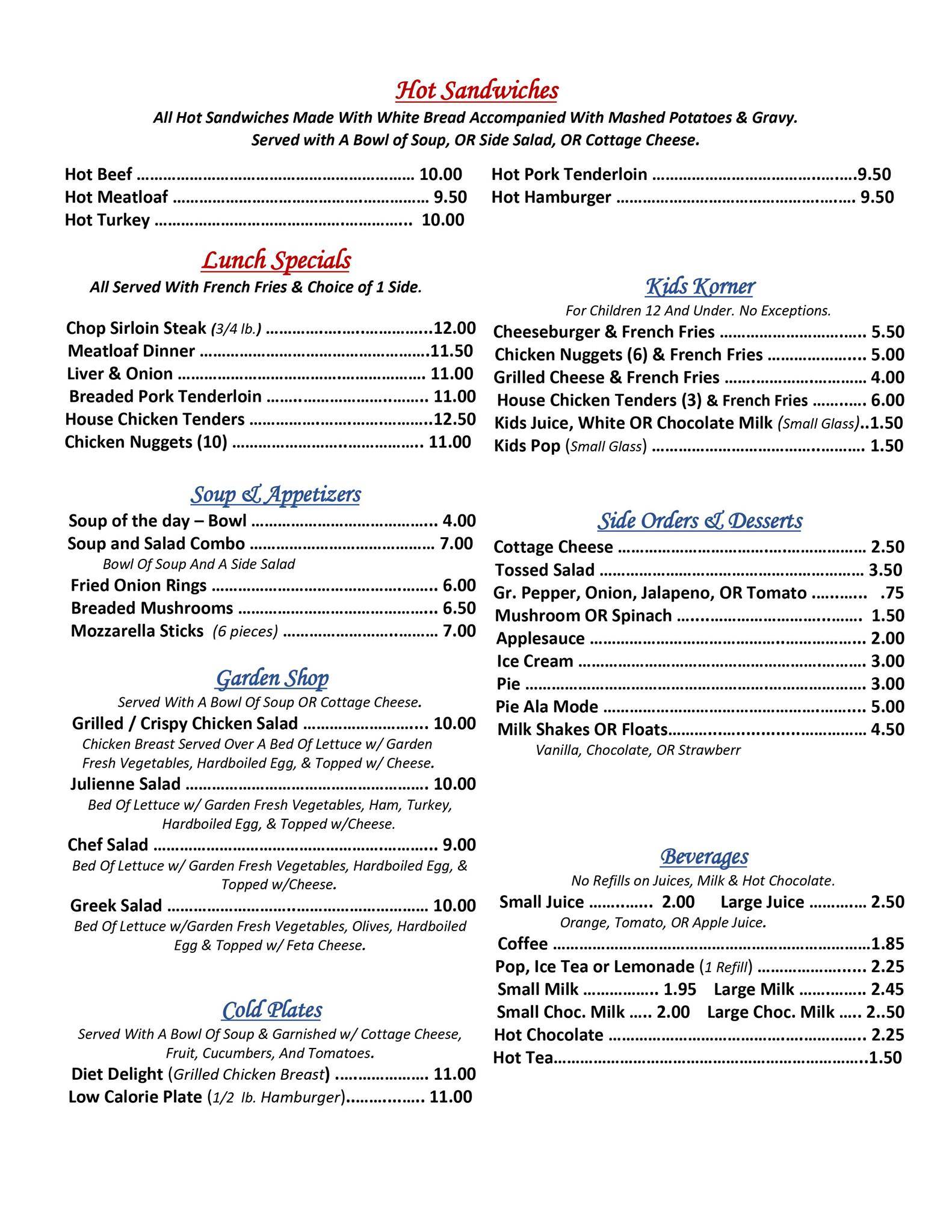 Menu at Red Apple restaurant, Dixon