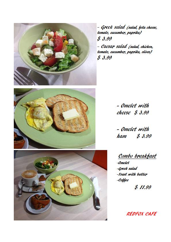 Menu au Red Fox cafe', Winnipeg