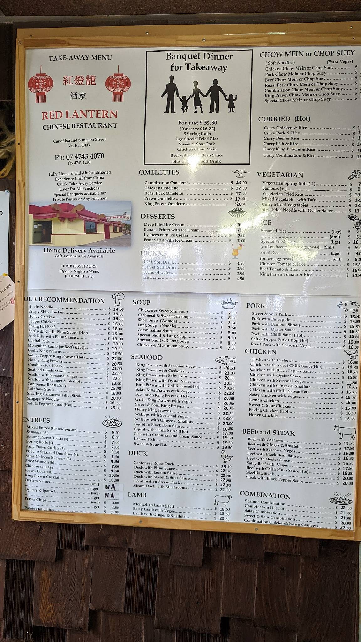 Menu at Red Lantern Chinese Restaurant, Mount Isa