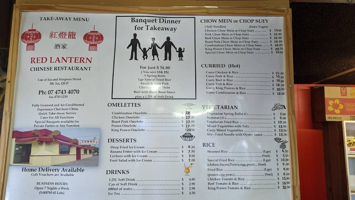 Menu at Red Lantern Chinese Restaurant, Mount Isa