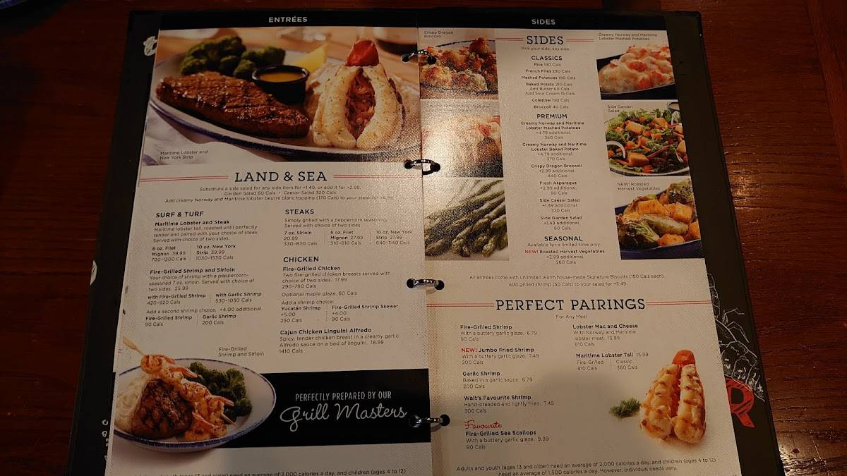 Menu at Red Lobster restaurant, Barrie