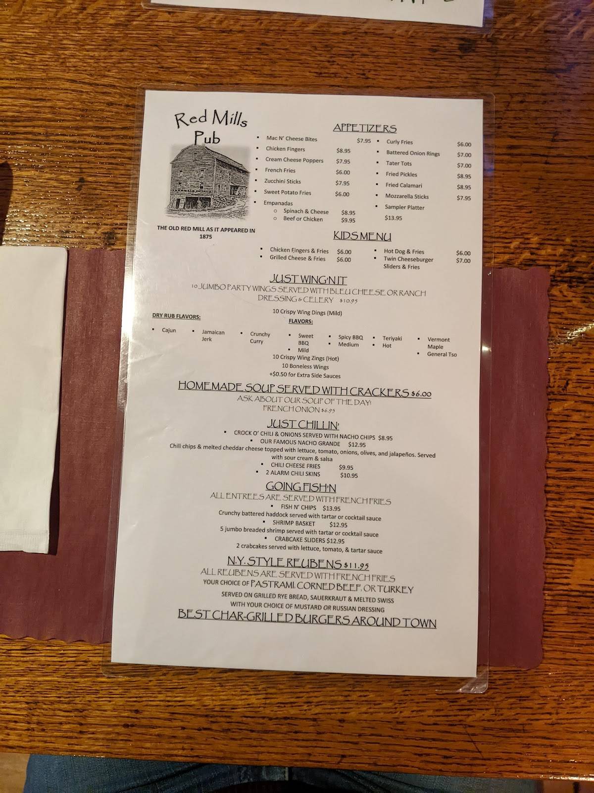 Menu at Red Mills Pub, Mahopac Falls, 575 NY-6N