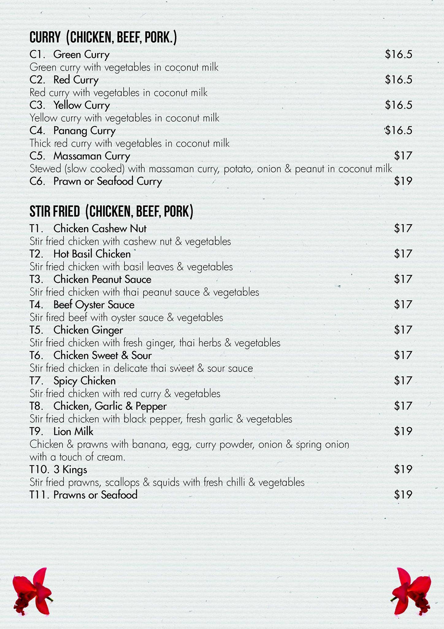 Menu at Red Orchid Thai Takeaway restaurant, Christchurch