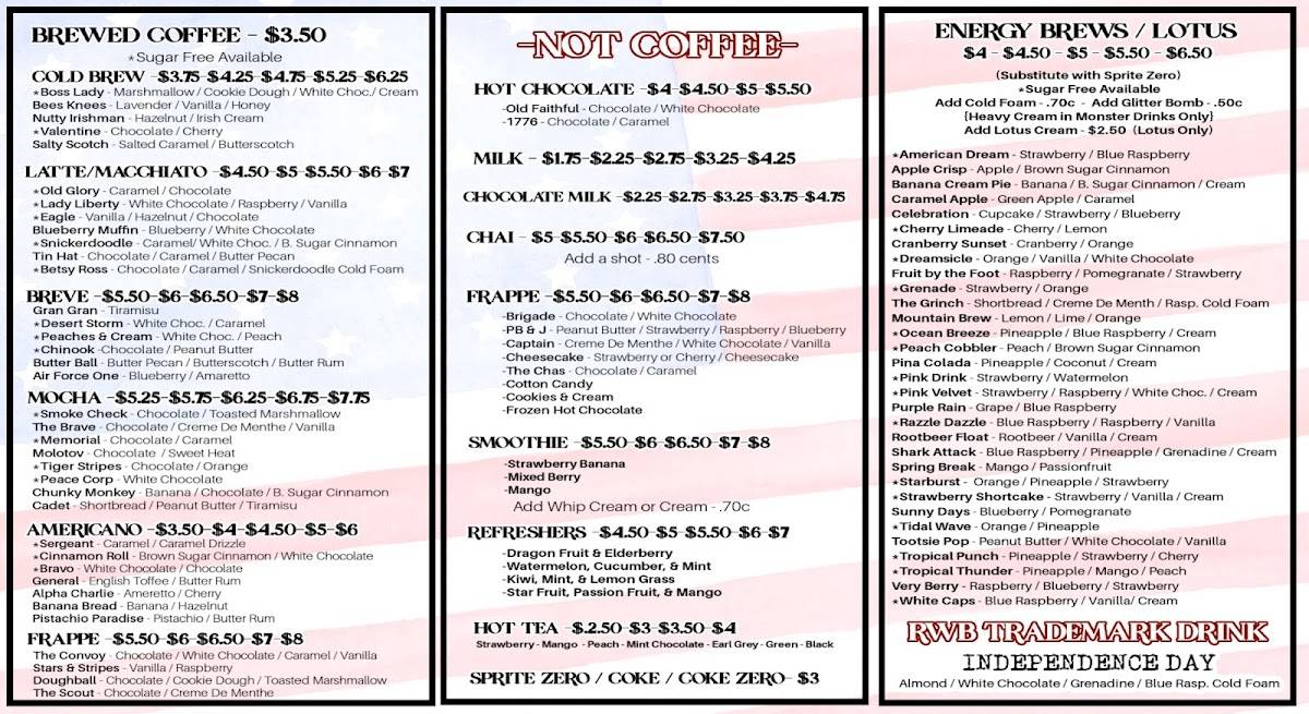 Menu at Red White & Brew Coffee Co., Britt