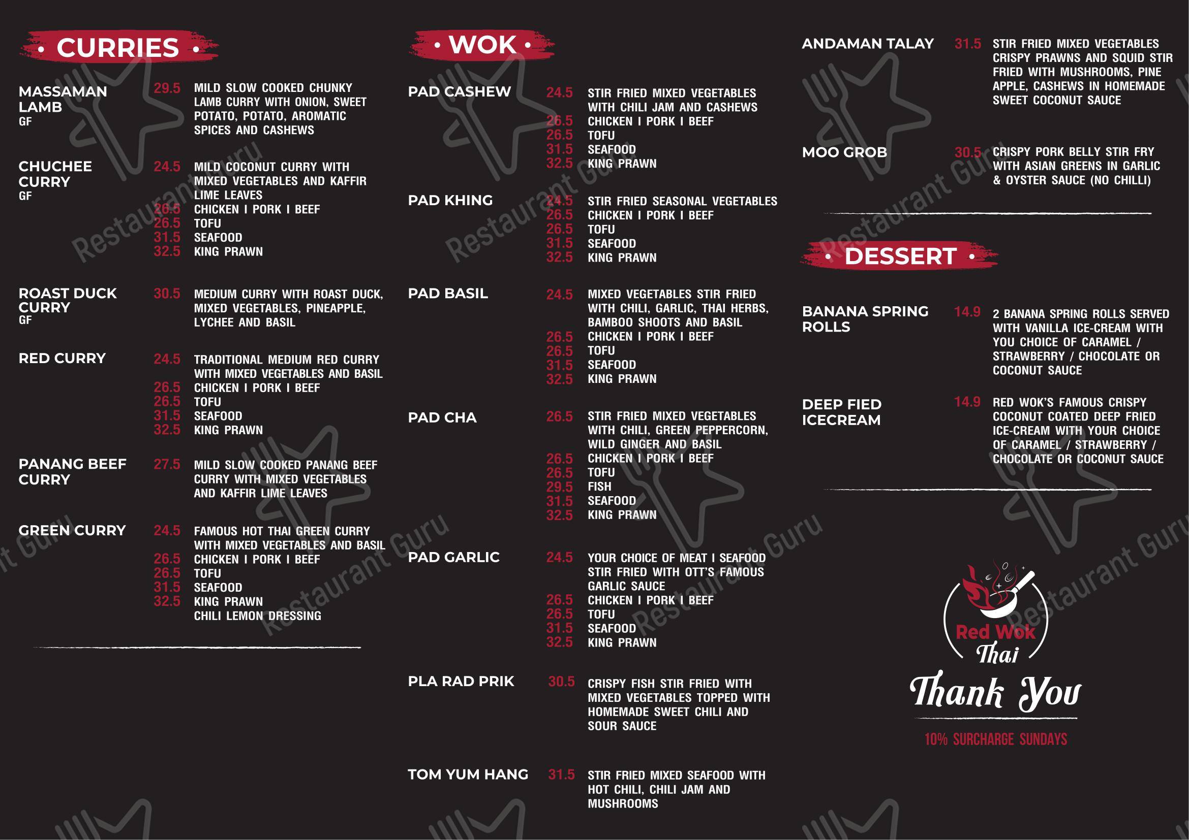 Menu at Red Wok Thai restaurant, Ballina, 35 Fawcett St