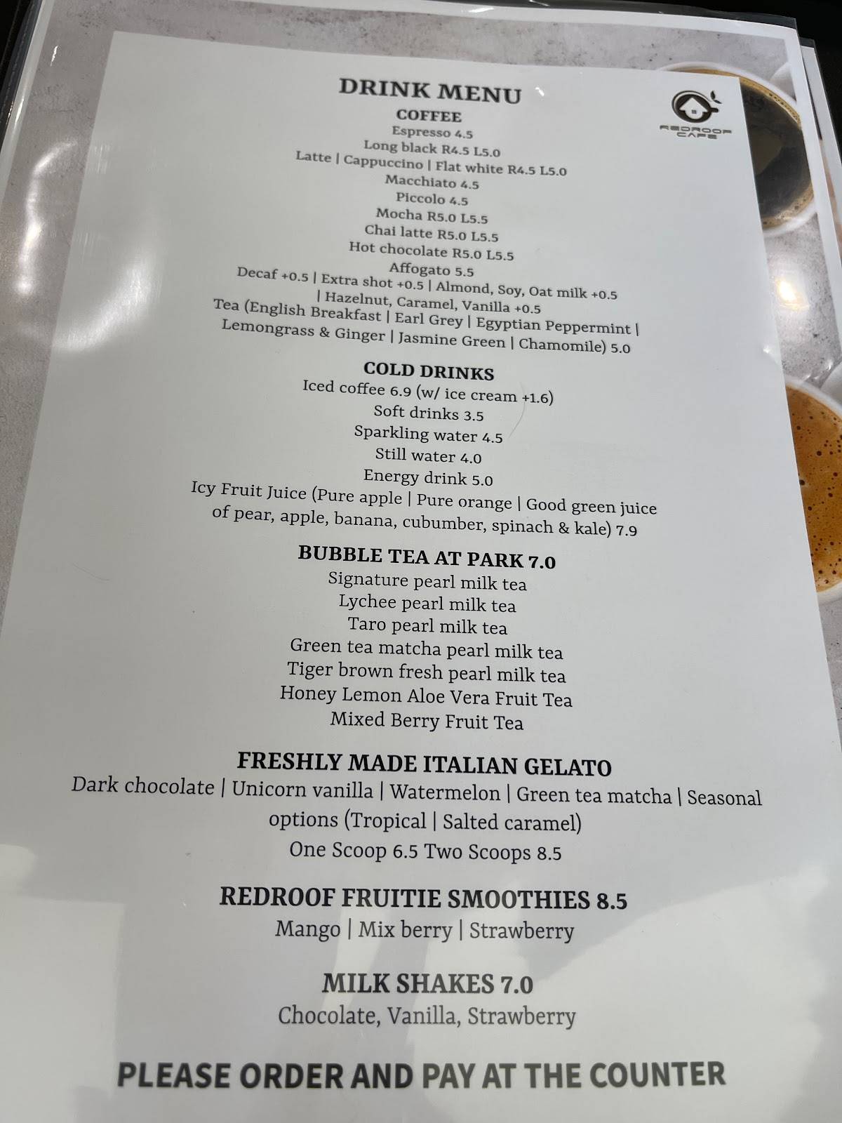 Menu at RedRoof Cafe, Strathfield