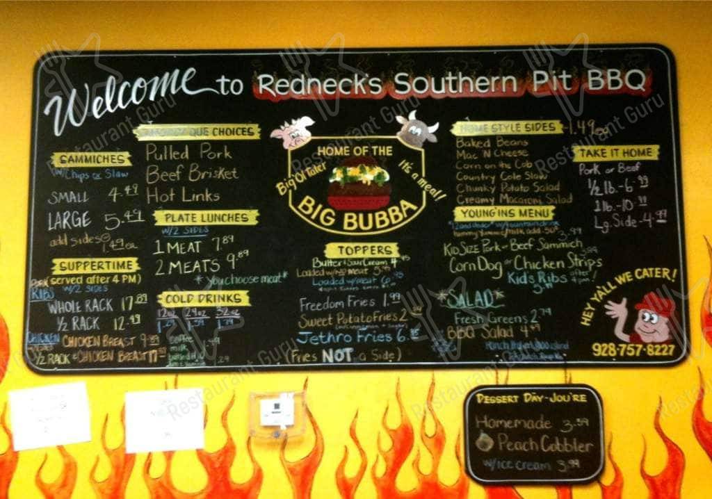 Menu at Redneck's BBQ, Kingman