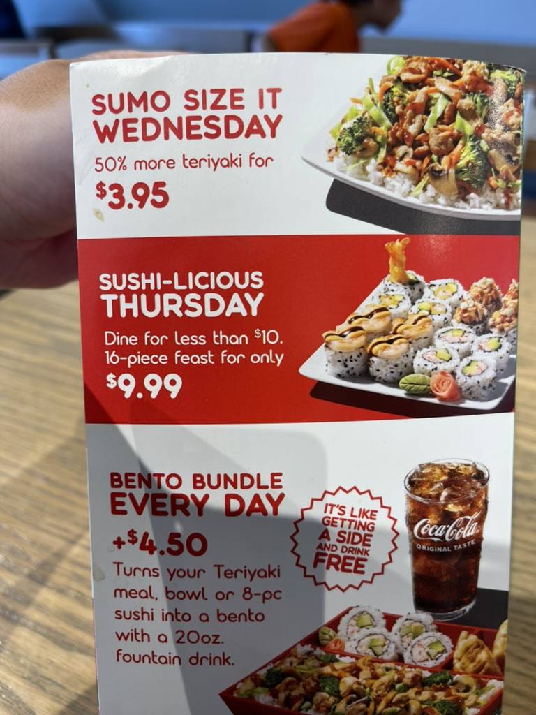 Menu at Edo Japan restaurant, Regina, Prince of Wales Dr