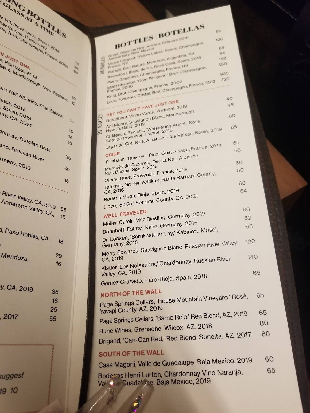 Menu at Renata's Hearth restaurant, Phoenix