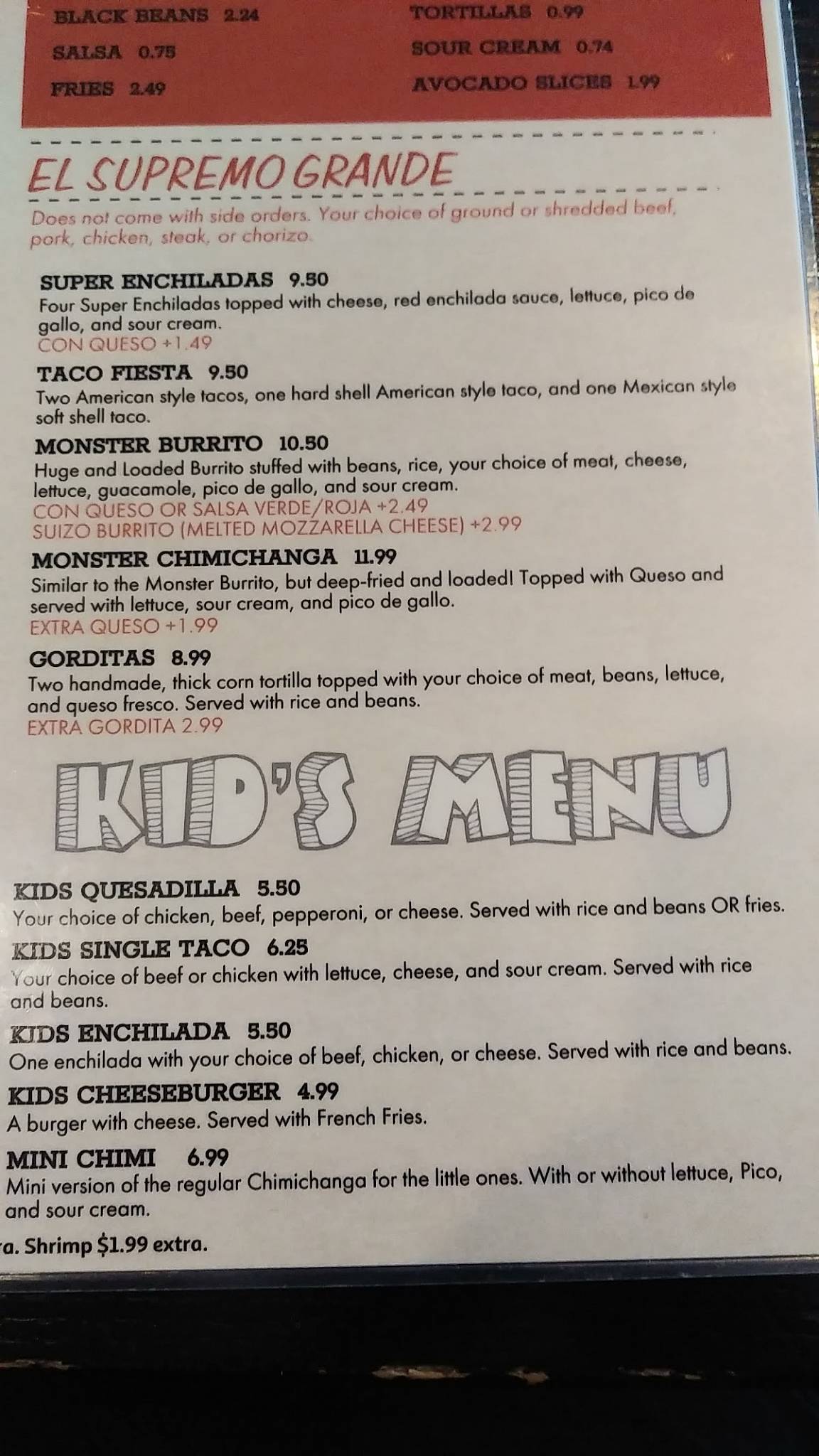Menu at Ayda's Mexican Cuisine restaurant, Rensselaer, 208 S Van ...