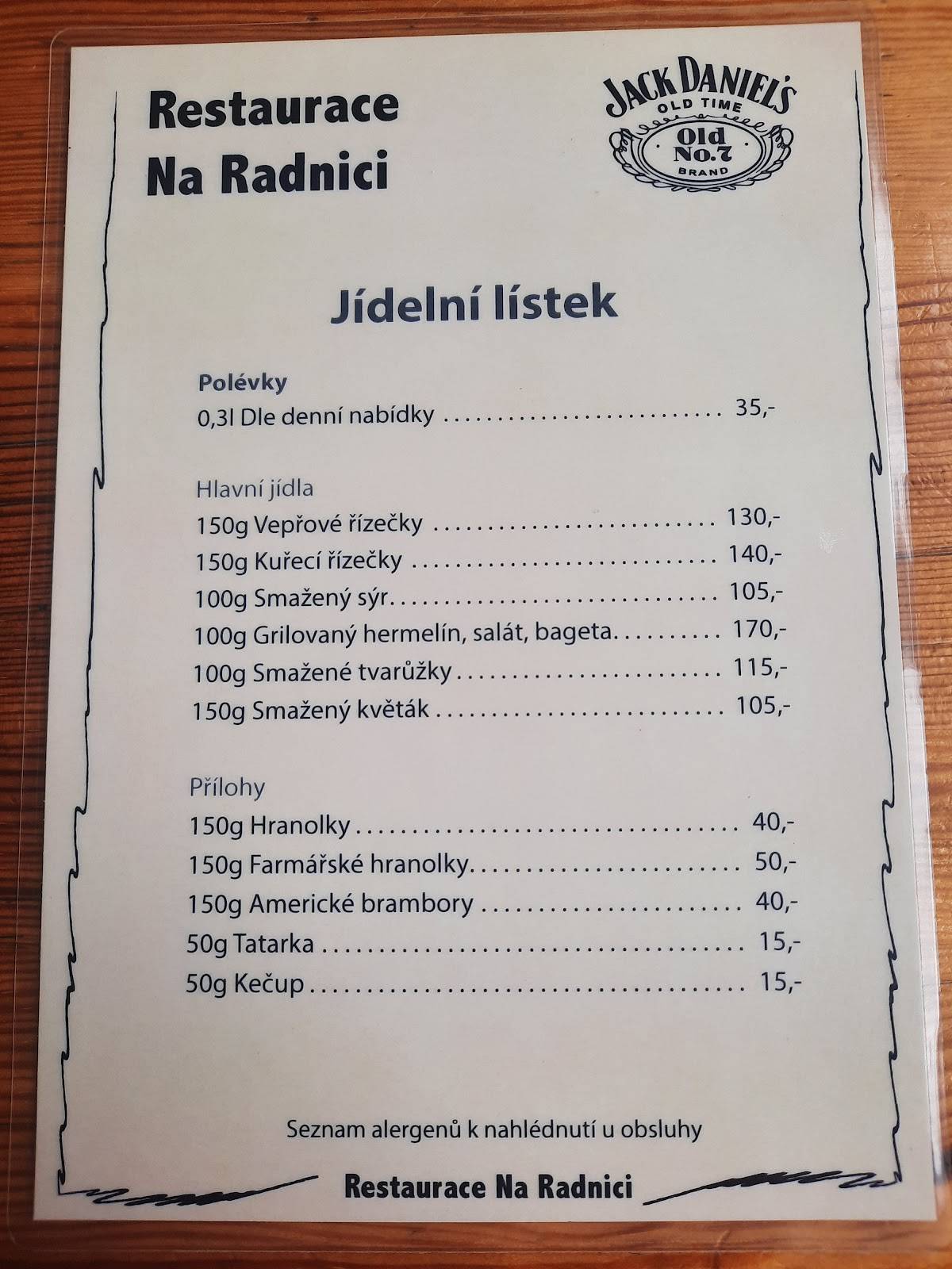 Carta del restaurante Restaurace Na Radnici, Tršice, 27