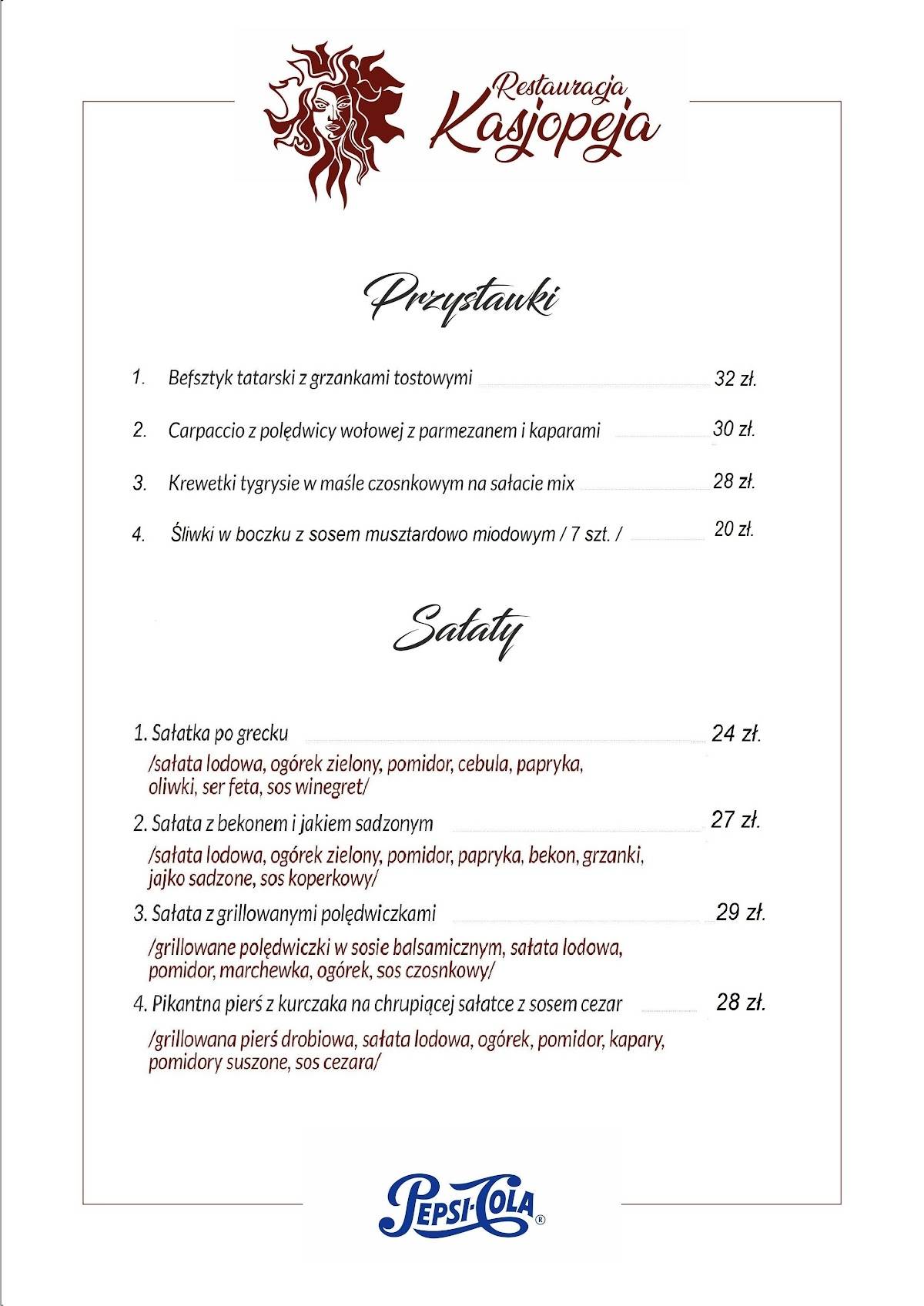 Menu at Restauracja Kasjopeja restaurant, Rybnik