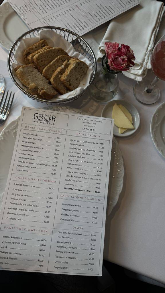 Menu at Restauracja Wódka Gessler Na Widelcu restaurant, Warsaw
