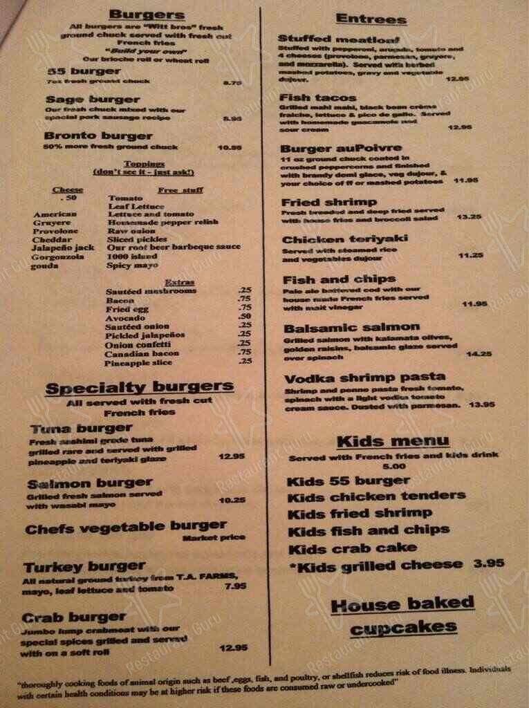Menu at Restaurant 55, Dover