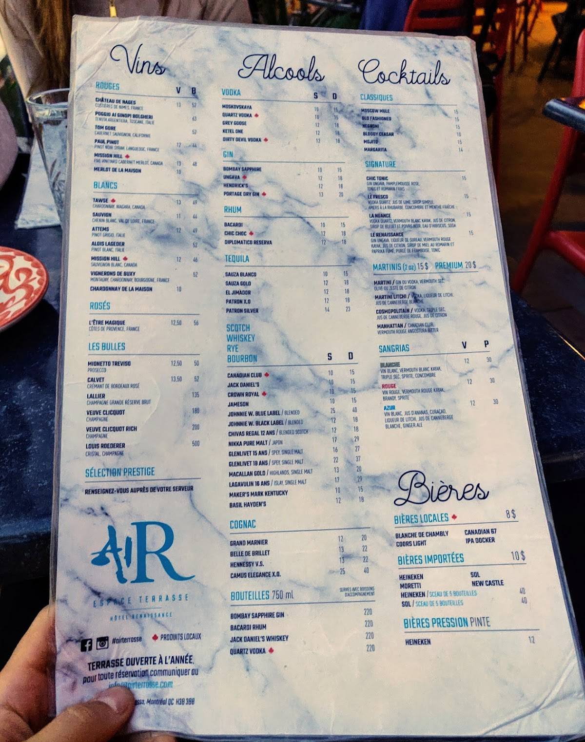 Menu at Terrasse R Montréal restaurant, Montréal