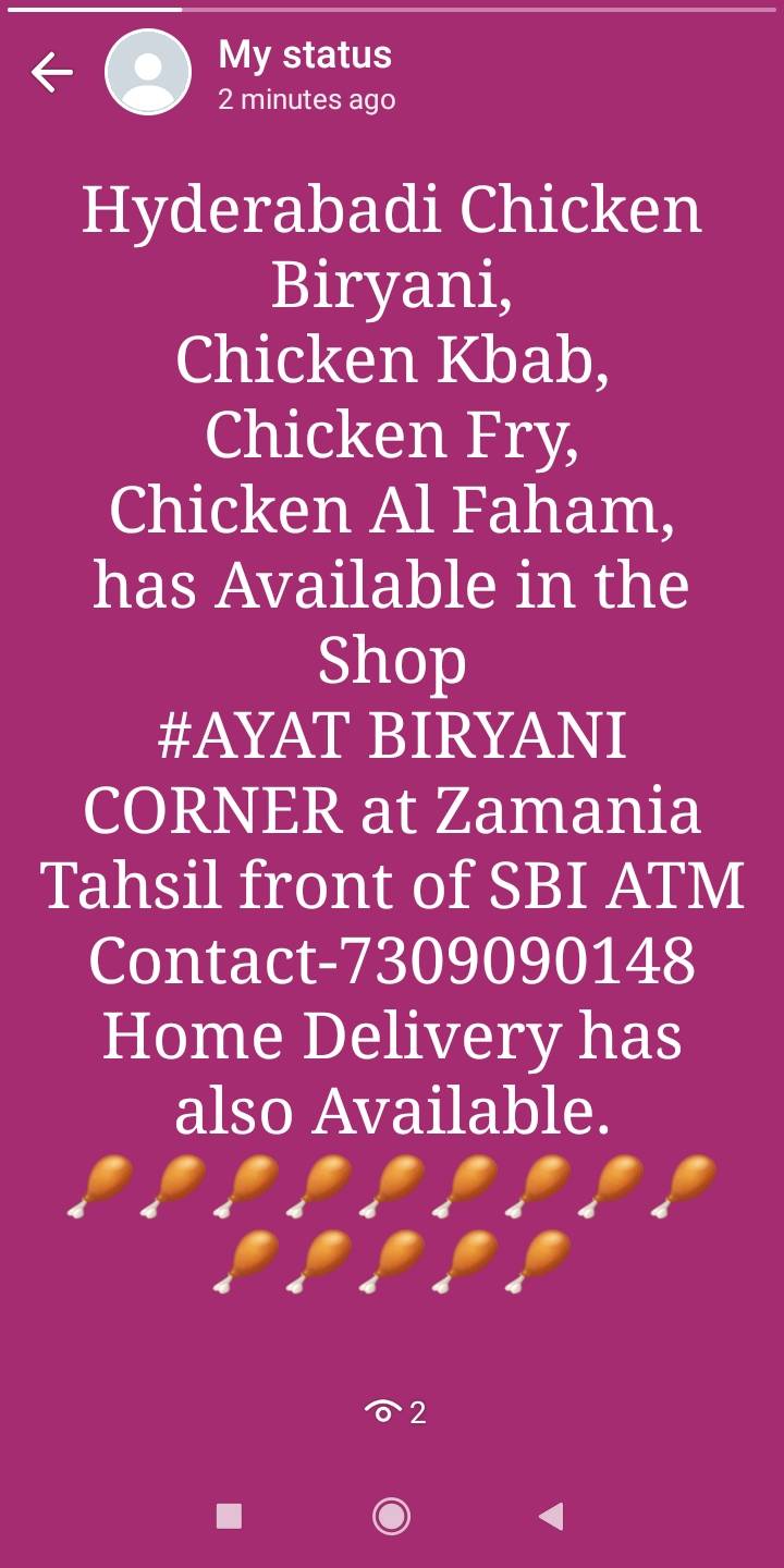 Menu at AYAT HYDERABADI SPACIAL CHICKEN BIRYANI CORNER ZAMANIA KASBA ...