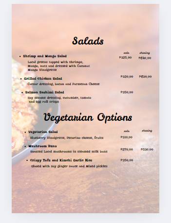 Menu at Adamo Dumaguete restaurant, Dumaguete, Tindalo St