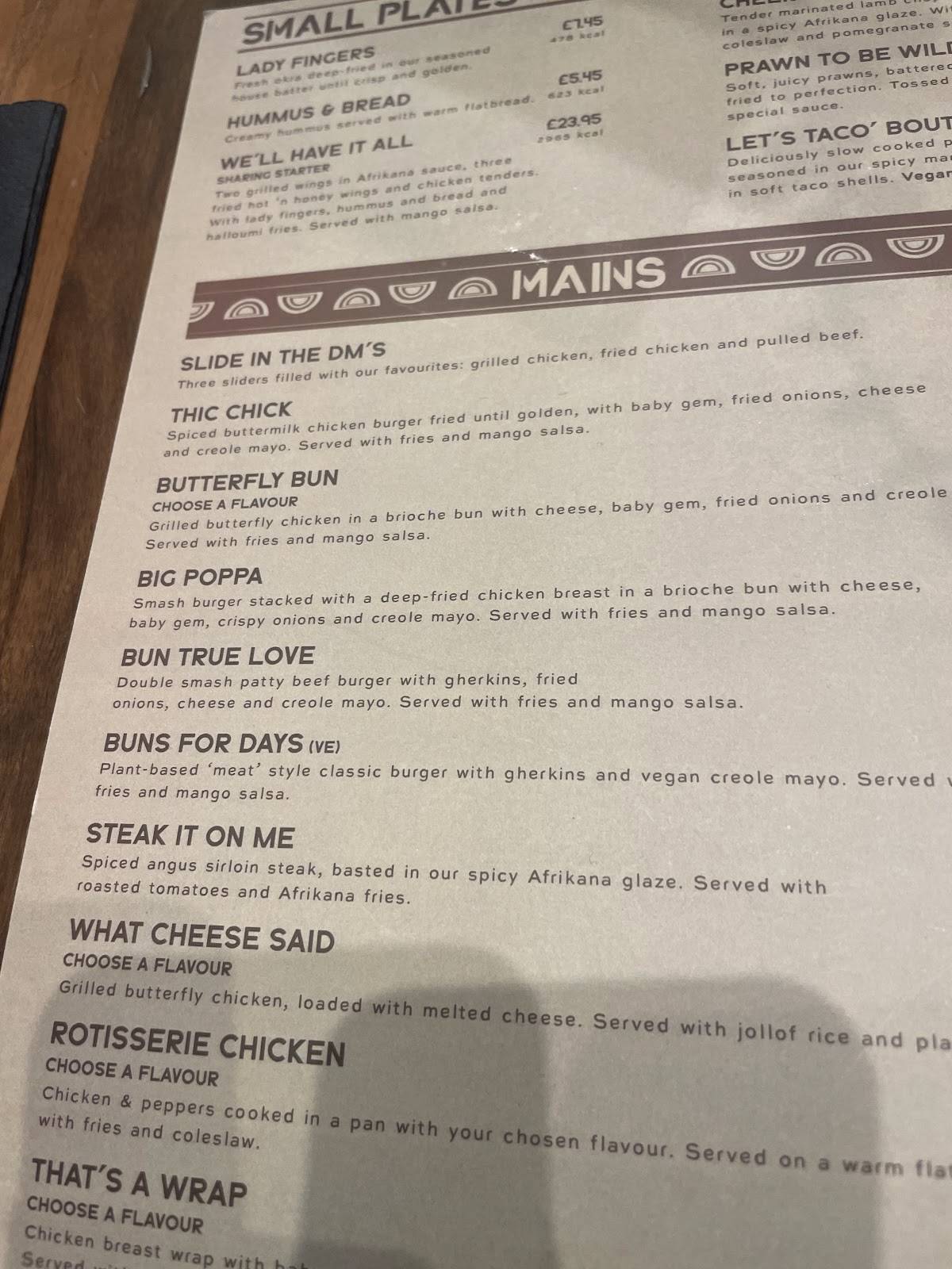 Menu at Afrikana Restaurant at The O2, London