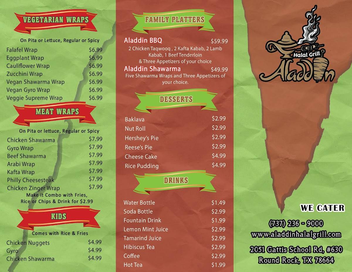 Menu at Aladdin Halal Grill restaurant, Round Rock
