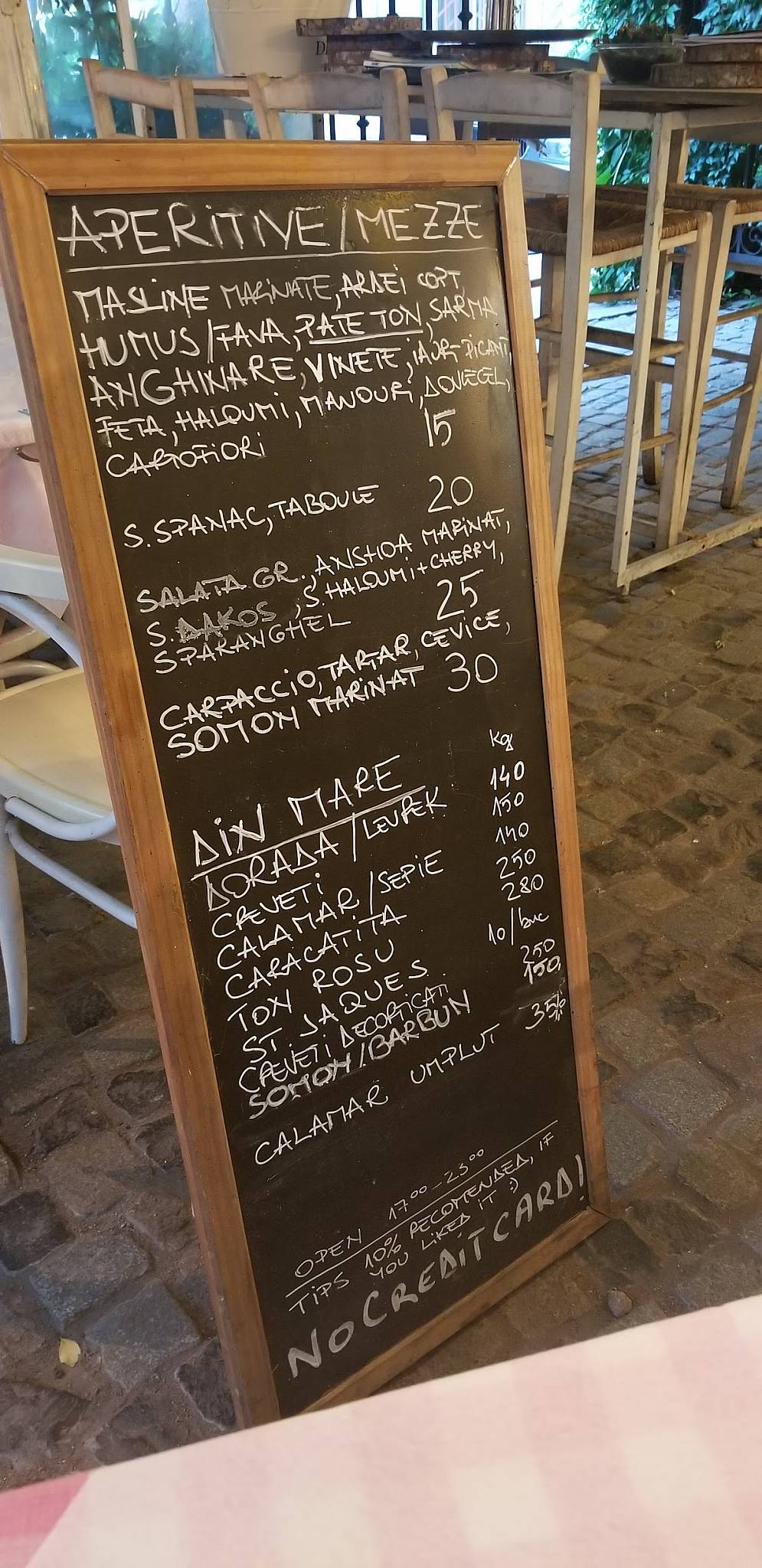 Menu at Amada, Bucharest