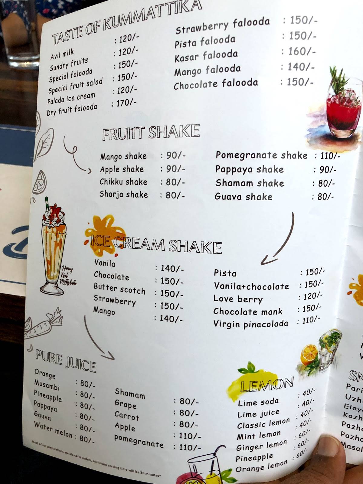 Menu at Arippa, Kochi, Mahatma Gandhi Rd