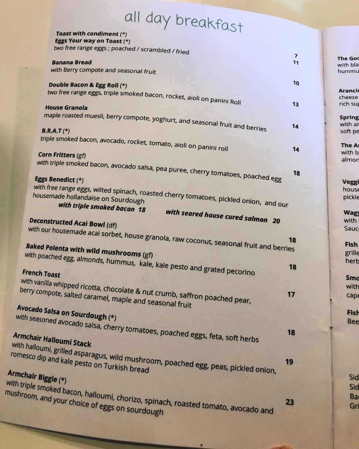 Menu at Armchair Collective Mona Vale restaurant, Mona Vale