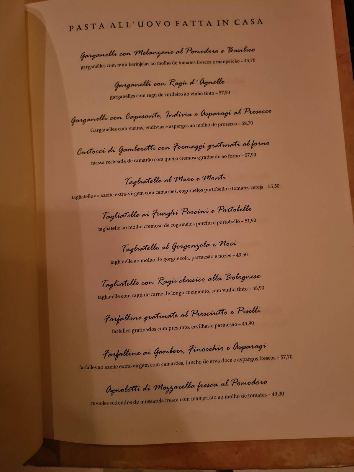 Menu em Artigiano Ristorante restaurante, Rio de Janeiro