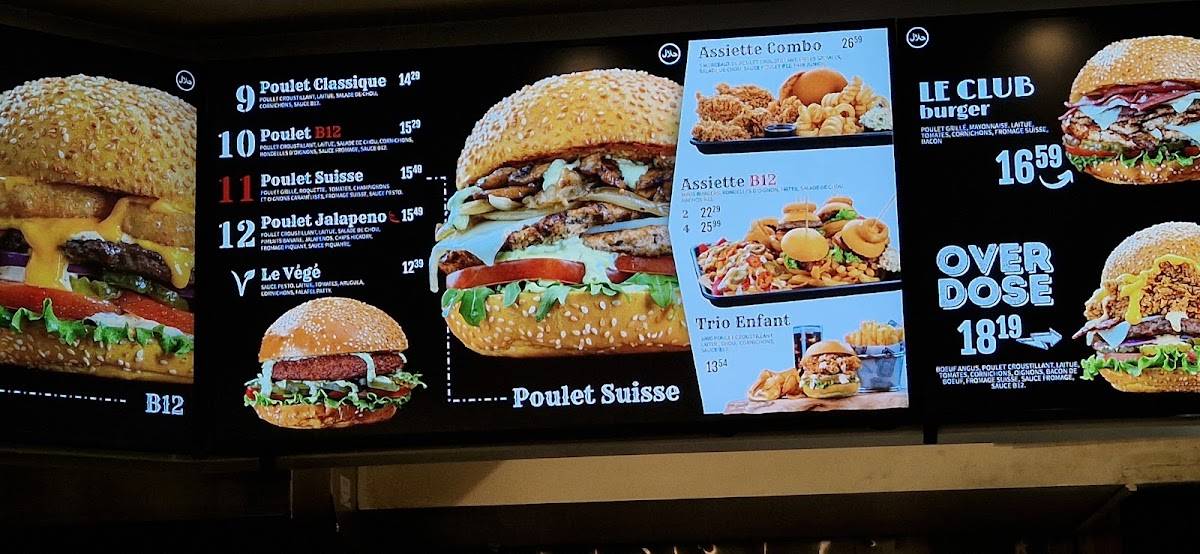 Menu au B12 Burger CDN restaurant, Montréal