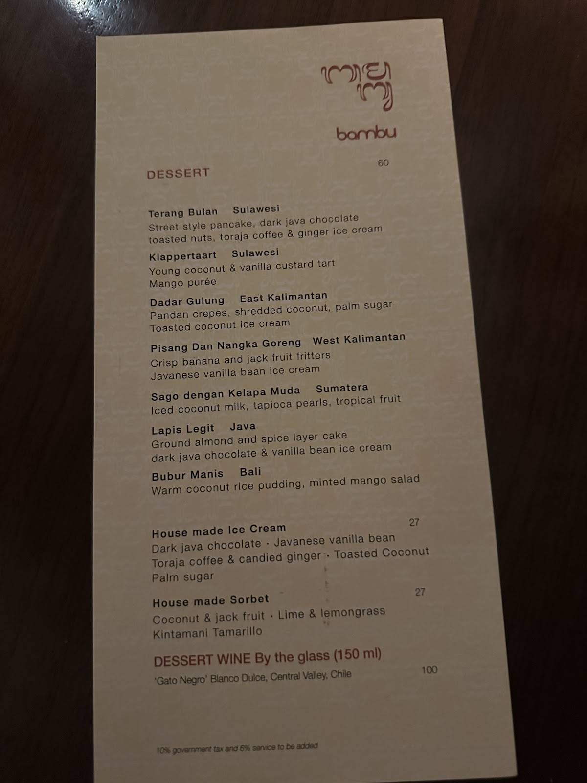 Menu at Bambu restaurant, Denpasar, Jl. Petitenget No.198